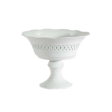 White Porcelain Pierced Compote - Linen Effects