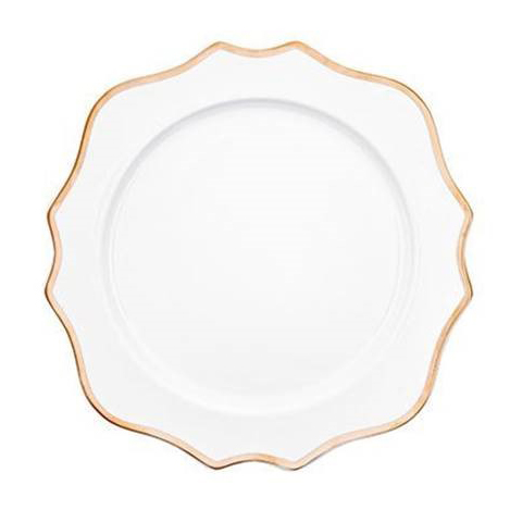 Charger Plate, Scalloped Gold Rim - Linen Effects