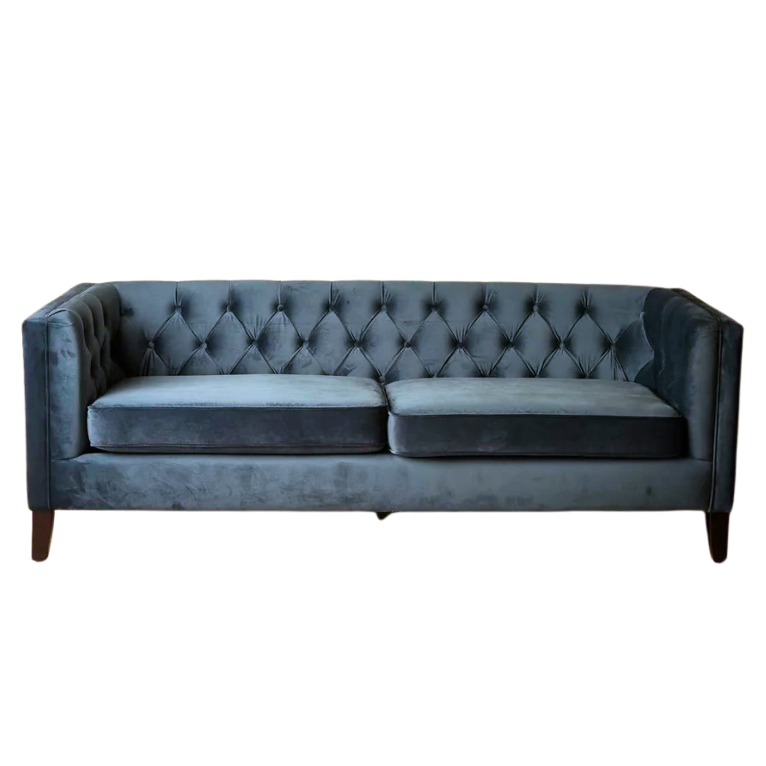 Furniture, Slate Blue Velvet Sofa - Linen Effects