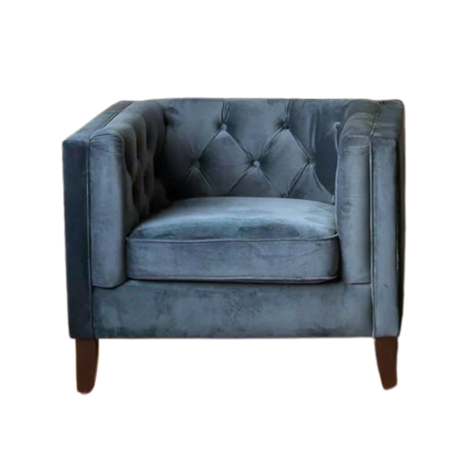 Furniture, Slate Blue Velvet Chair - Linen Effects